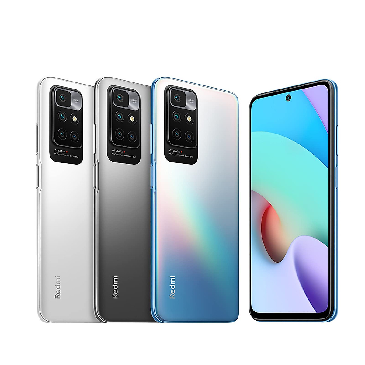 Xiaomi Redmi 10 4G Volte GSM Factory Unlocked 6.5" 50MP Quad Camera (Sprint Boost Cricket) + Fast Car Charger Bundle (Sea Blue, 64GB+4GB)