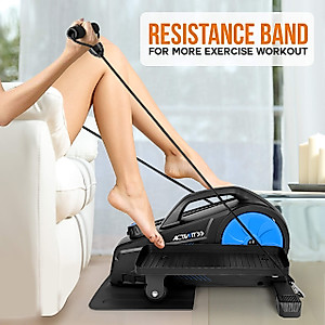 SereneLife Compact Ergonomic Seated Under Desk Exercise Elliptical Machine Mini Exerciser with 8 Resistance Level, Resistance Band LCD Monitor Home Office Leg Exercise Equipment for Seniors Adults