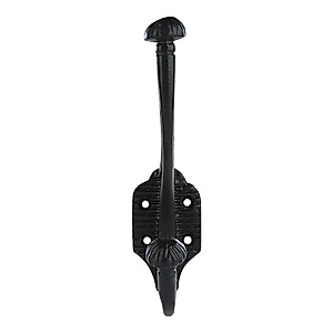 Set of 4 Heavy Duty Wall Mounted 6 Inch Double Coat Hooks in Black Powder Coat Finish Utility Solid Brass Decorative Hooks with Easy Installation Hardware