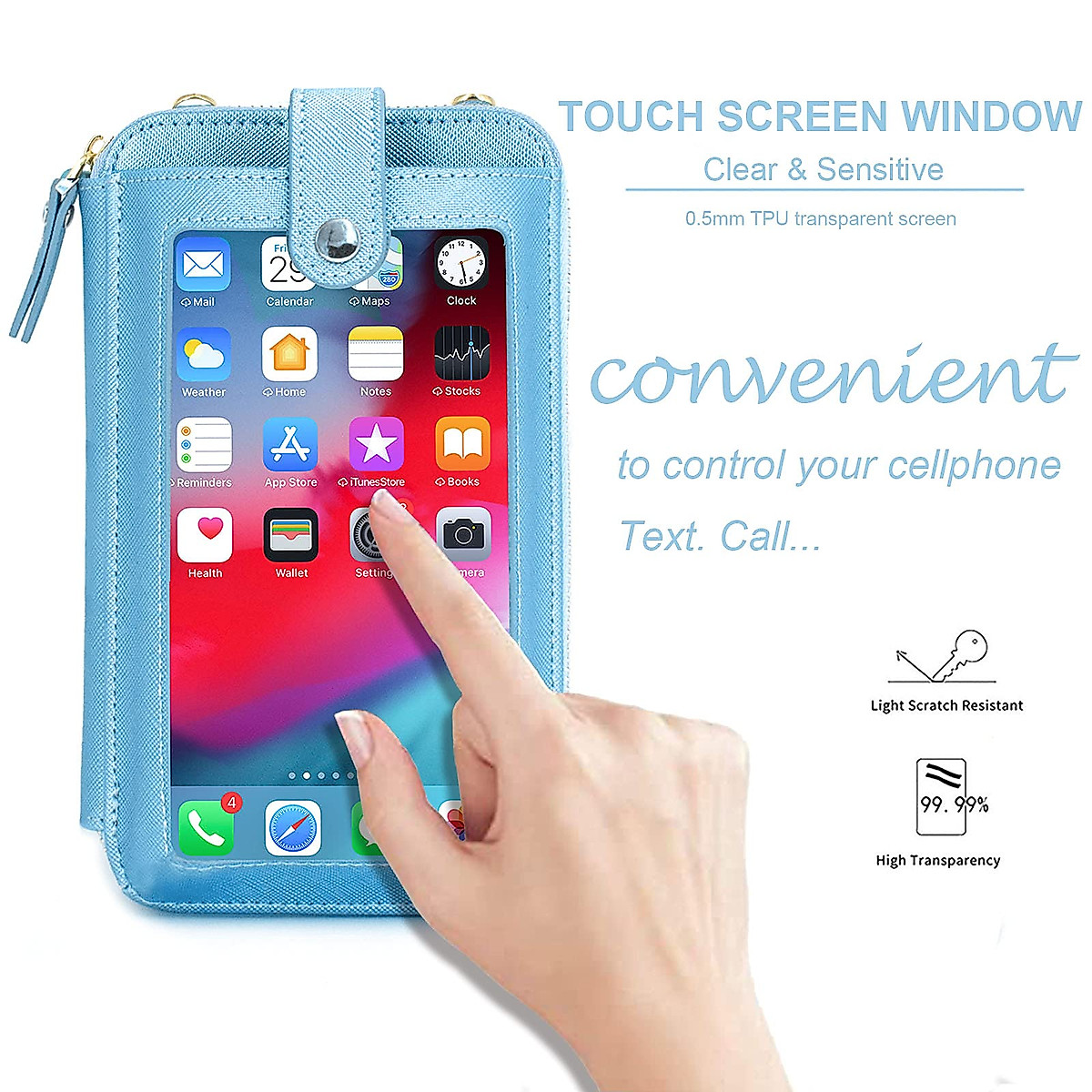 Womens Small Crossbody Bag Shoulder Purse Touch Screen Cellphone Wallet Handbag (A-Ice Blue)