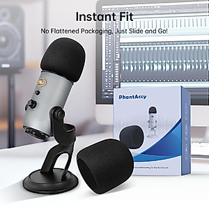 PhantAccy Pop Filter/Windscreen for Blue Yeti and Yeti Pro Microphones, Foam Mic Cover for Filtering Plosives and Hissing Noise
