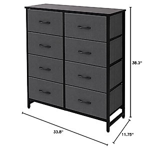 AZL1 Life Concept Storage Dresser Furniture Unit - Large Standing Organizer Chest for Bedroom, Office, Living Room, and Closet - 8 Drawer Removable Fabric Bins - Dark Grey