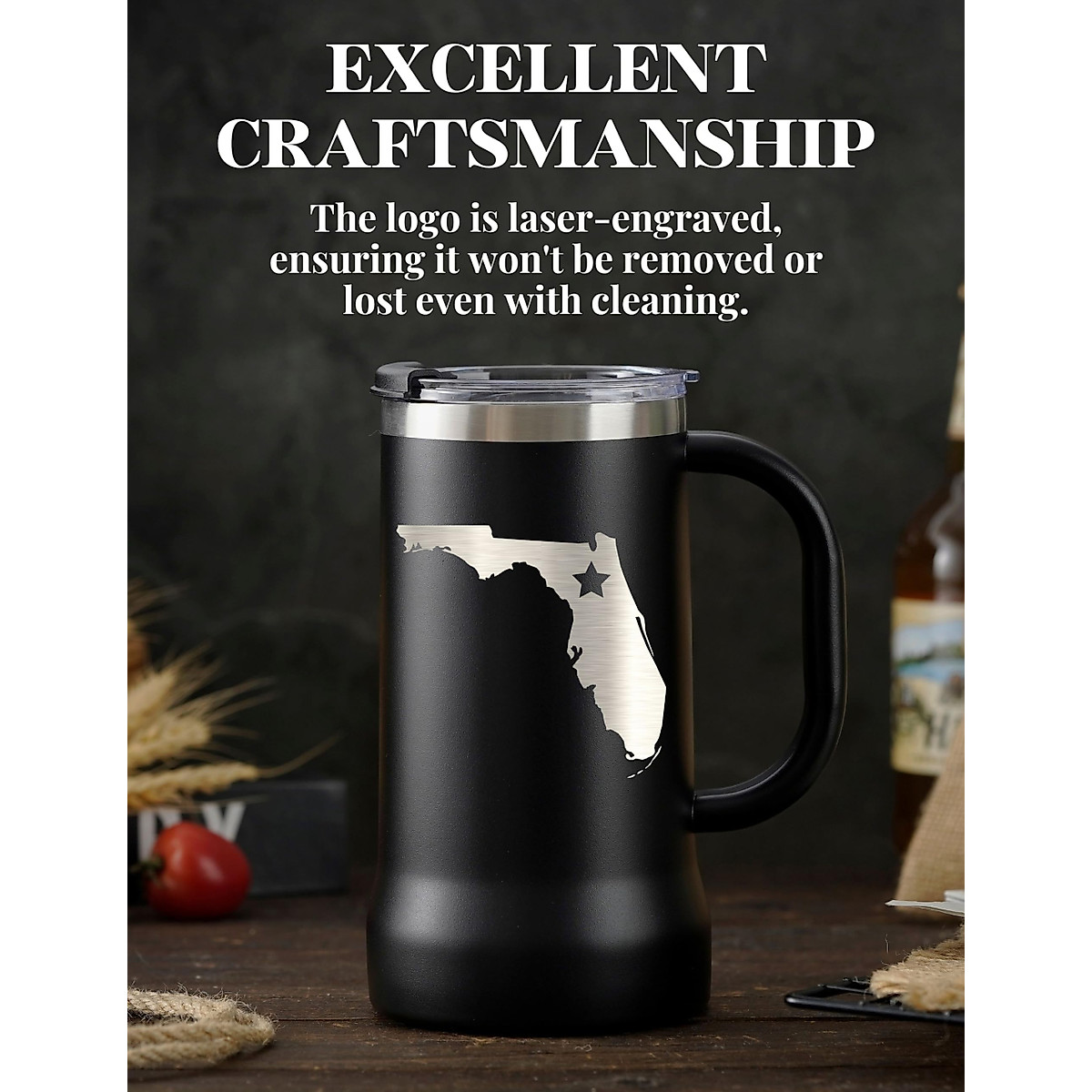 Onebttl Florida Gifts for Men Women, Florida Themed Souvenirs Travel Homesick Gift, Stainless Steel Beer Stein Tumbler, 24oz Beer Mug with Lid