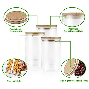 ENLOY Glass Food Storage Jars, 3-Piece Glass Canisters Food Storage Containers with Airtight Bamboo Wooden Lid For Sugar, Flour, Tea, Candy, Cookie, Spice and More, 32 OZ (950 ML)