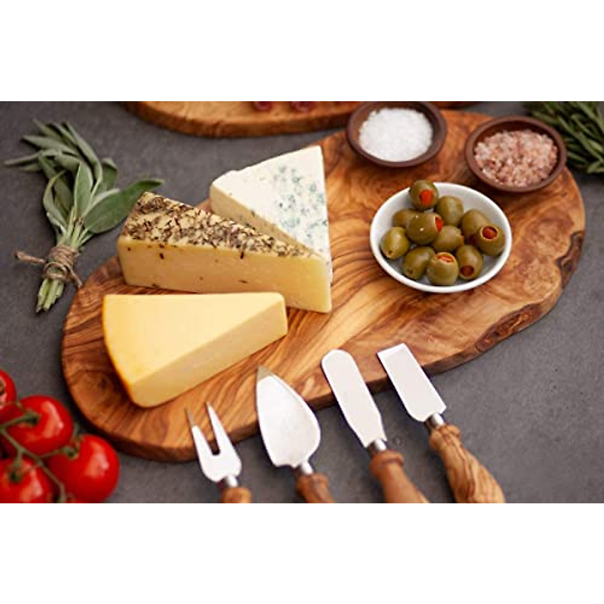 Thirteen Chefs Charcuterie Boards - Large, 20 x 10 Tramanto Olive Wooden Serving Platter for Cheese, Meat and Appetizers - Perfect Dinner Party Board - Kitchen Accessories