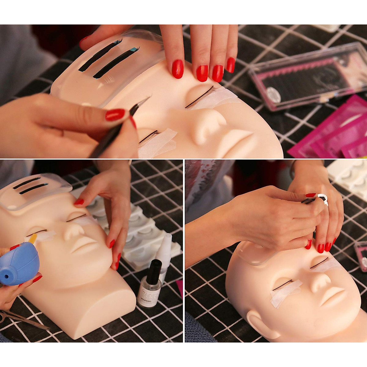 Pro 335Pcs Lash Eyelash Extension Kit, Mcwdoit Professional Lash Practice Kit with Flat Mannequin Head, Training Makeup Eye Lashes Grafting