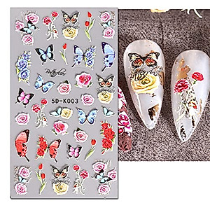 JMEOWIO 3D Embossed Spring Butterfly Flower Nail Art Stickers Decals Self-Adhesive Pegatinas Uñas 5D Colorful Nail Supplies Nail Art Design Decoration Accessories 4 Sheets