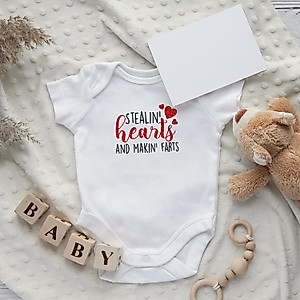 Printique Organic GOTS Certified Baby Onesie Unisex Bodysuit 0-18 months - Stealin' Hearts | Funny Valentine's Day (Stealin' Hearts, 0-3 Months)