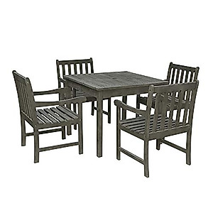VIFAH V1840SET3 Renaissance Outdoor 5-Piece Wood Patio Stacking Table Dining Set
