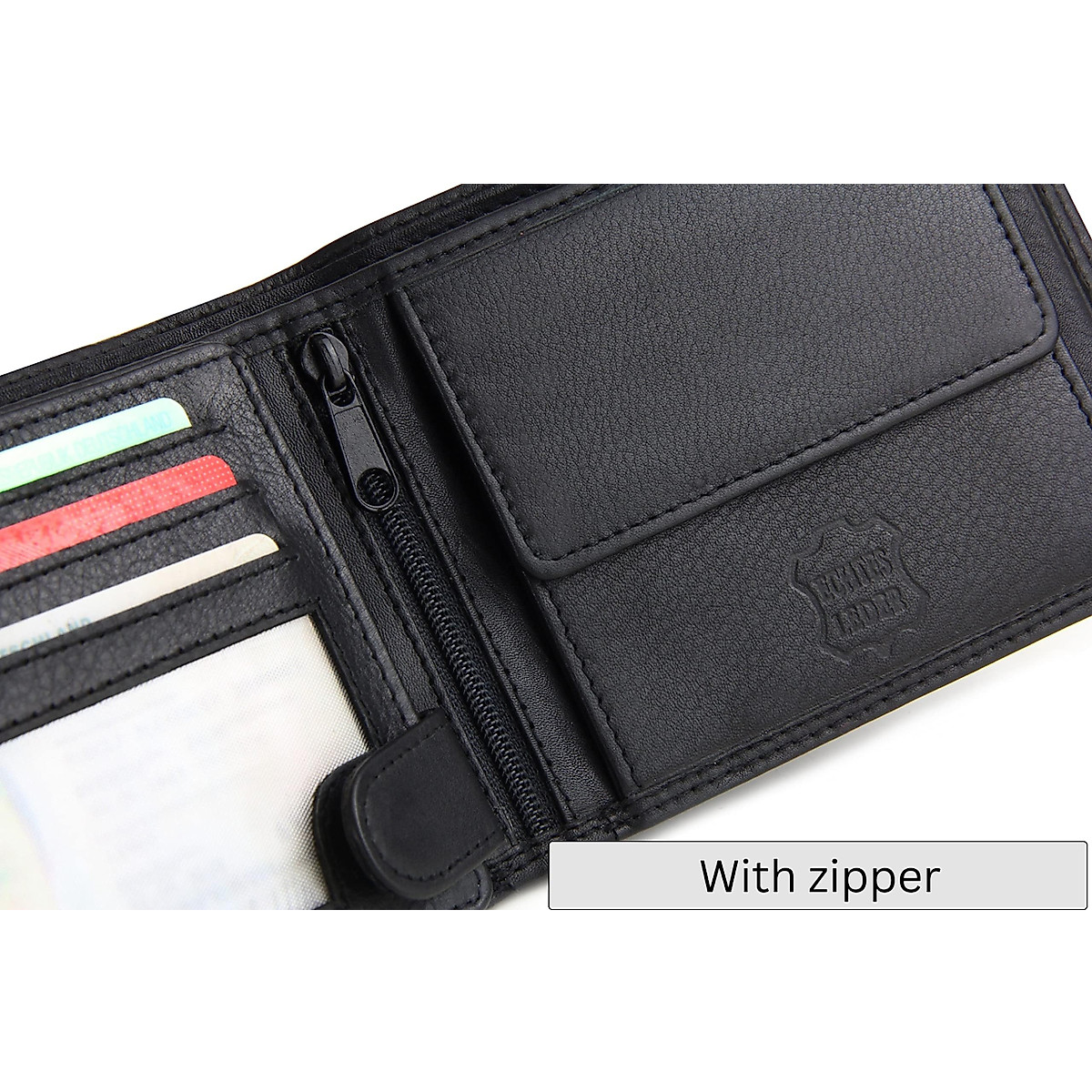 Frentree Mens Nappa Leather Wallet, 12 card slots Trifold with RFID Protection, landscape format Billfold, Black