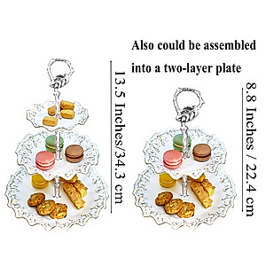 3-Tier 13.5’’ Cupcake Stand Hardware Fittings, Metal Mold Crown Holder DIY Making for Fruit Plate Cake Stand Snack Tray Replacement Parts for Tea Party Wedding Decoration (3 Sets - Silver Leaf)