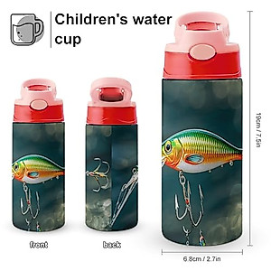 Stainless Steel Water Bottles Fishing Lure Style Travel Water Cups with Handle And Silicone Straw Drinking Cup with Leak Proof Lid Thermo Travel Mug for Women Men