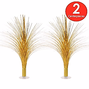 Beistle 2 Piece Plastic Metallic Gold Spray Centerpieces For Happy New Year Decorations, Awards Night Tableware, Birthday Party Supplies, 19"