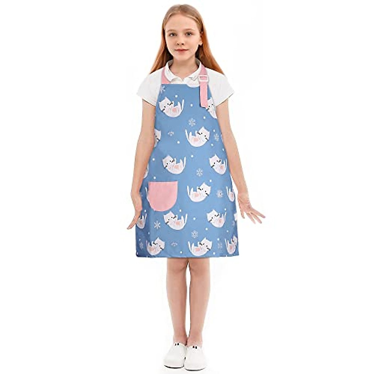 FUSOTO Cat Kids Aprons for Boys Girls, Arts and Crafts for Kids, Kids Kitchen Cooking Waterproof Apron for Ages 6-12, Kids Artist Painting Apron with Pockets