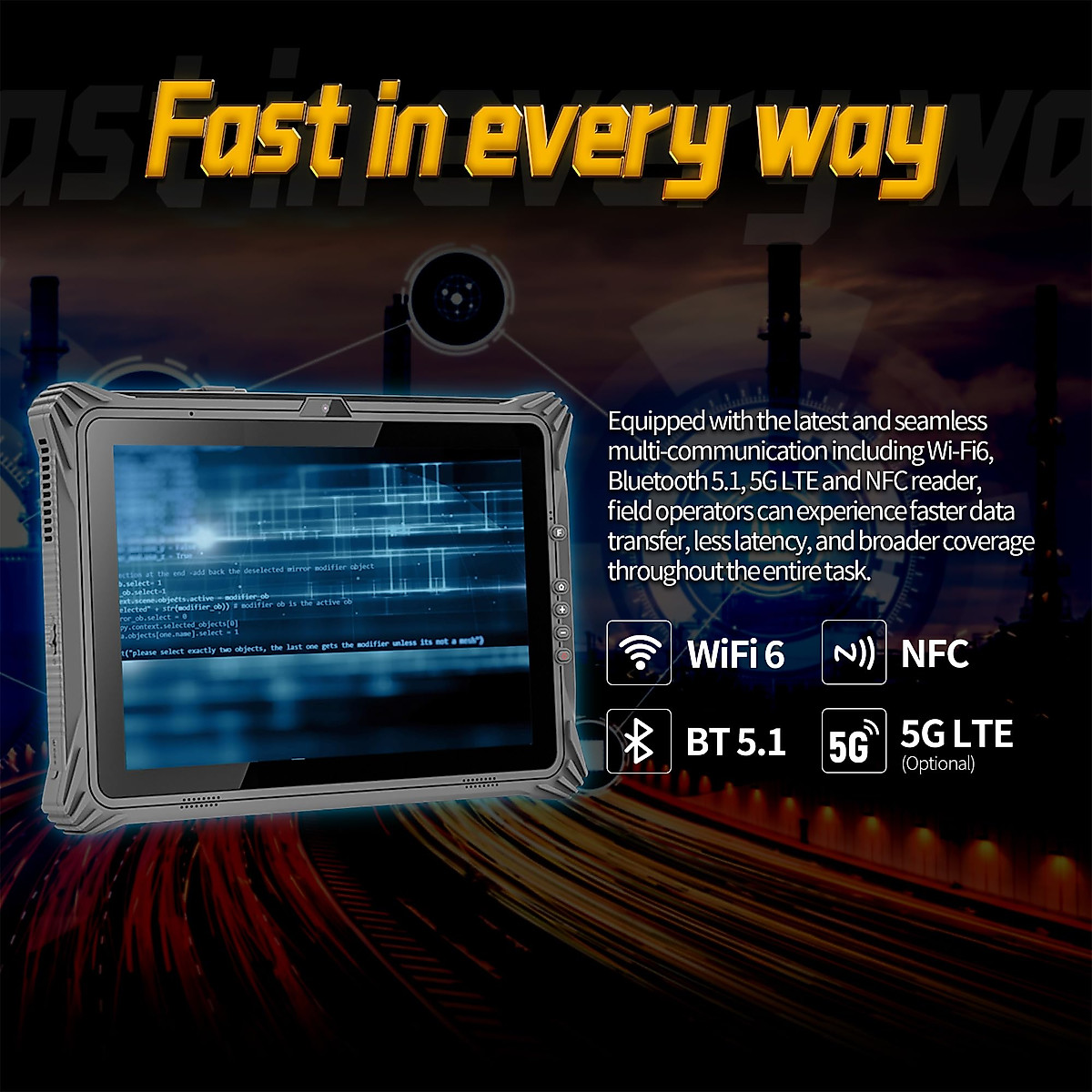 DORLAND EX Tablet12,12.2" Rugged Tablet,6300mAh+700mAh Dual Battery, Windows 10/11 Touchscreen Tablet PC,Intel i5 8E-Cores CPU 8GB RAM+128GB ROM,USB 3.0, Micro HDMI, 8MP +2MP Camera,Black