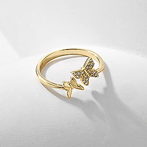 Buyless Fashion Womens Girls Butterfly Ring 14K Gold Plated Adjustable Open Ring Sterling Silver Wedding Band - RNGBTRSG