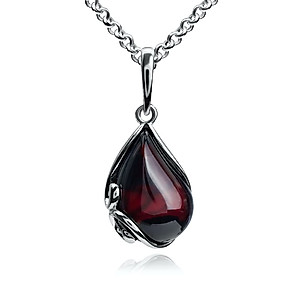Ian and Valeri Co. Black Cherry Amber Sterling Silver Pendant Necklace 18 Inches