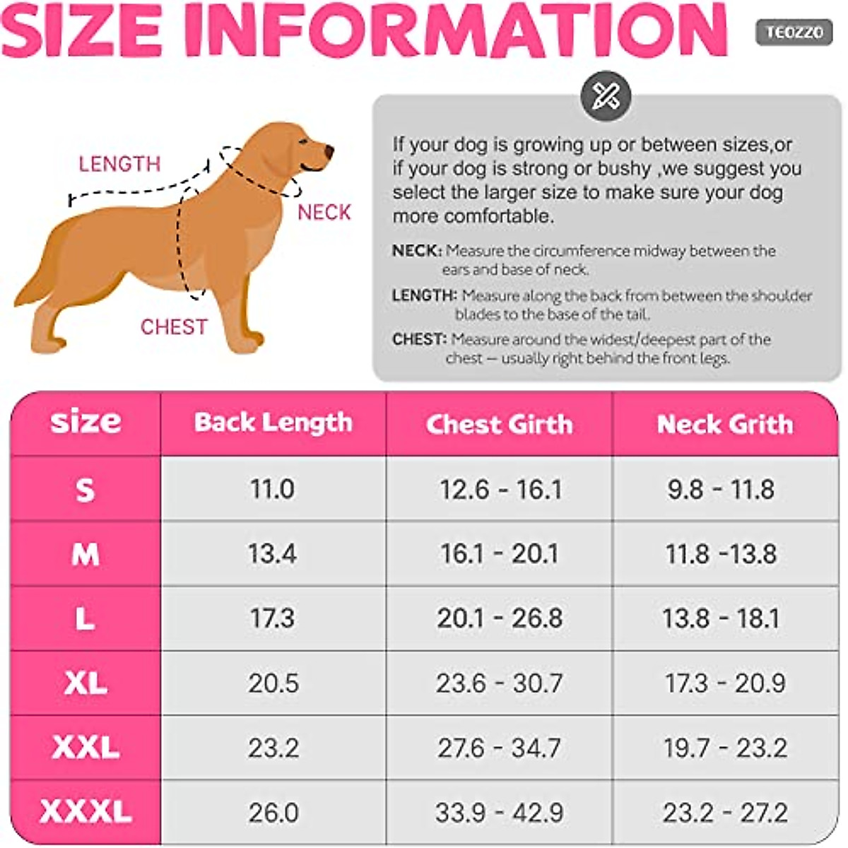 TEOZZO Dog Winter Coats - Waterproof Dog Snow Jackets Windproof Fleece Lined Dog Apparel Vest with Leash Hole Dog Cold Weather Coats for Large Dogs Pink