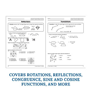 The 100+ Series: Geometry Math Workbook, Grades 6-12 Math, Sine and Cosine, Equations, Congruence and Similarity, Rotations, Reflections, and Transformations, Classroom or Homeschool Curriculum