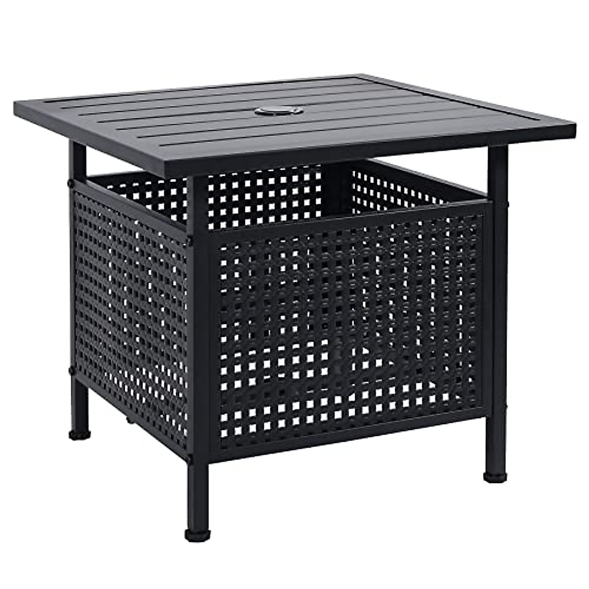 ALUPOM Patio Umbrella Table with 1.6 Inches Hole, Square Metal Patio Bistro Side Table Stand for Pool Garden Backyard,Black