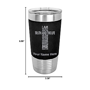 LaserGram 20oz Vacuum Insulated Tumbler Mug, Bible Verse John 14-6, Personalized Engraving Included (Faux Leather, Black)