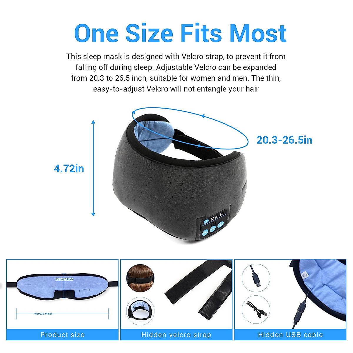 Bluetooth Sleep Eye Mask with Wireless Headphones Washable Sleep Headphones, Eye Cover Perfect for Side Sleeper, Yoga, Meditation, Insomnia, Best Gift and Travel Essentials (Grey)