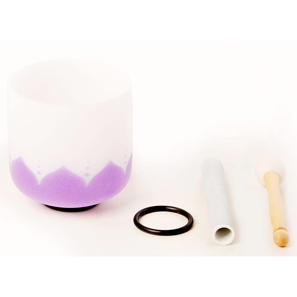 Leize Quartz Crystal Singing Bowl 432hz B Note Crown Chakra Violet Lotus Design 6" Wide with Suede Striker