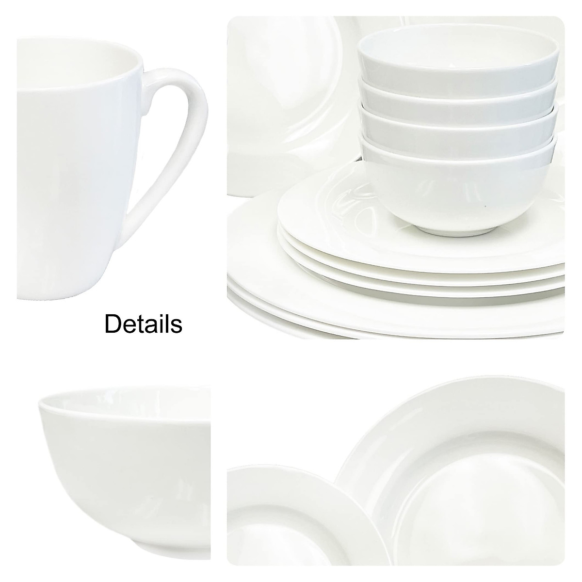 Bone China 20 Piece Dinnerware Set, Service for 4, White, Microwave Safe, Chip Resistant, Translucent, Elegant giftware, Dish set, For, Essential Home, Formal and Everyday Living, Kitchen set, display