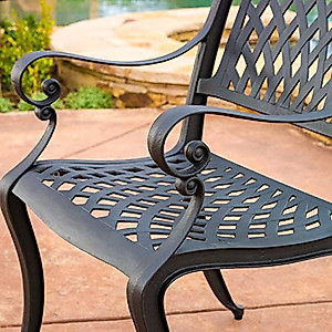 Christopher Knight Home Hallandale Outdoor Cast Aluminum Chairs, 2-Pcs Set, Antique Matte Black