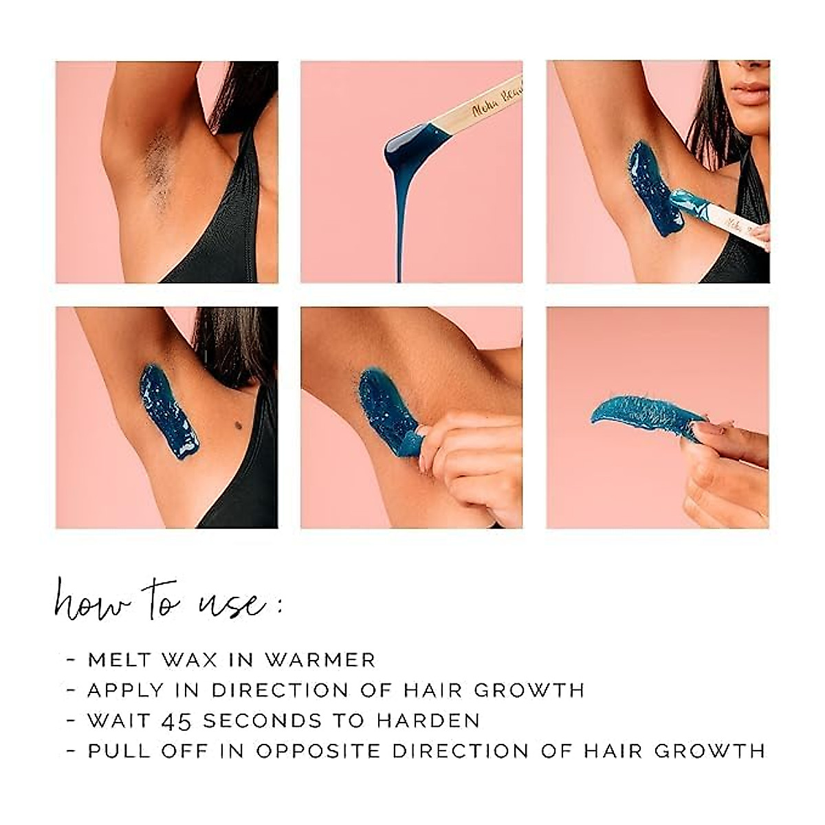 KoluaWax Hard Wax Beads for Hair Removal – Coarse Hair Formula – Face, Brazilian, Underarms, Back Chest, Bikini Waxing – Sea Salt & Surf, 1lb Refill for Wax Warmers & 10 Large Applicator Sticks