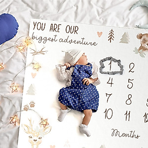 ZICOTO Modern Baby Milestone Blanket - Beautiful Woodland Friends Design for Personalized Monthly Baby Pictures - Cherish Your Adorable Babys Boy Or Girl Milestones Forever