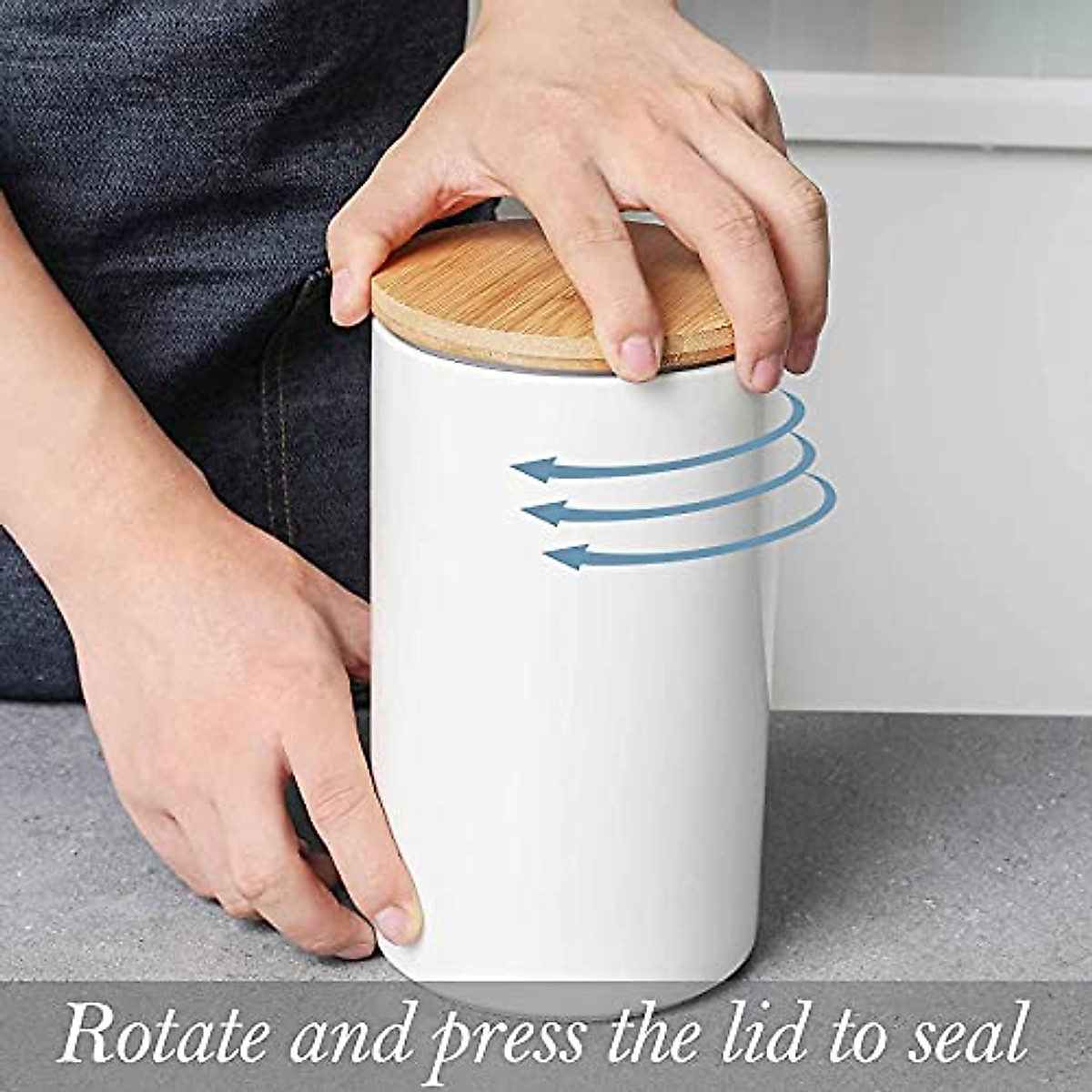 Sweese 817.101 Kitchen Canister, 65oz/1930ml Porcelain Food Storage Jar with Bamboo Lid for Ground Coffee, Flour, Tea, Sugar, Airtight Coffee Container, White