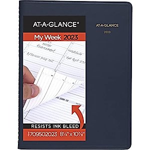 AT-A-GLANCE 2023 Weekly Planner, Quarter-Hourly Appointment Book, 13 Months, 8-1/4" x 11", Large, Navy (7095020)