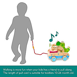 Baby Gift Wooden Toddler Pull Toy, Crocodile Drum Tapping Children's Toy, Baby dragging and Learning to Walk, Rope Traction Rope Crawling for Toddlers Ages 1+