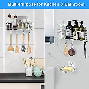 Ecloo Shower Caddy Adhesive Wall Mounted Bathroom Shelves Organizer Cosmetic Organizer Makeup Organizer Holder for Bathroom Kitchen Organizer Storage Wire Shelves Basket (3-Tiers)