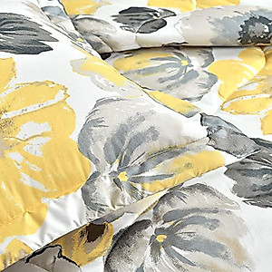 Lush Decor Leah 6 Piece Floral Comforter Set, Full/Queen, Yellow & Gray