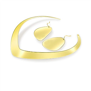 Gifytel Halloween Costume Princess Gold Necklace and Earrings Collar Bib Simple Statement Necklace Jewelry Dangle Large Big Teardrop Earrings Party Costumes Accessories for Women