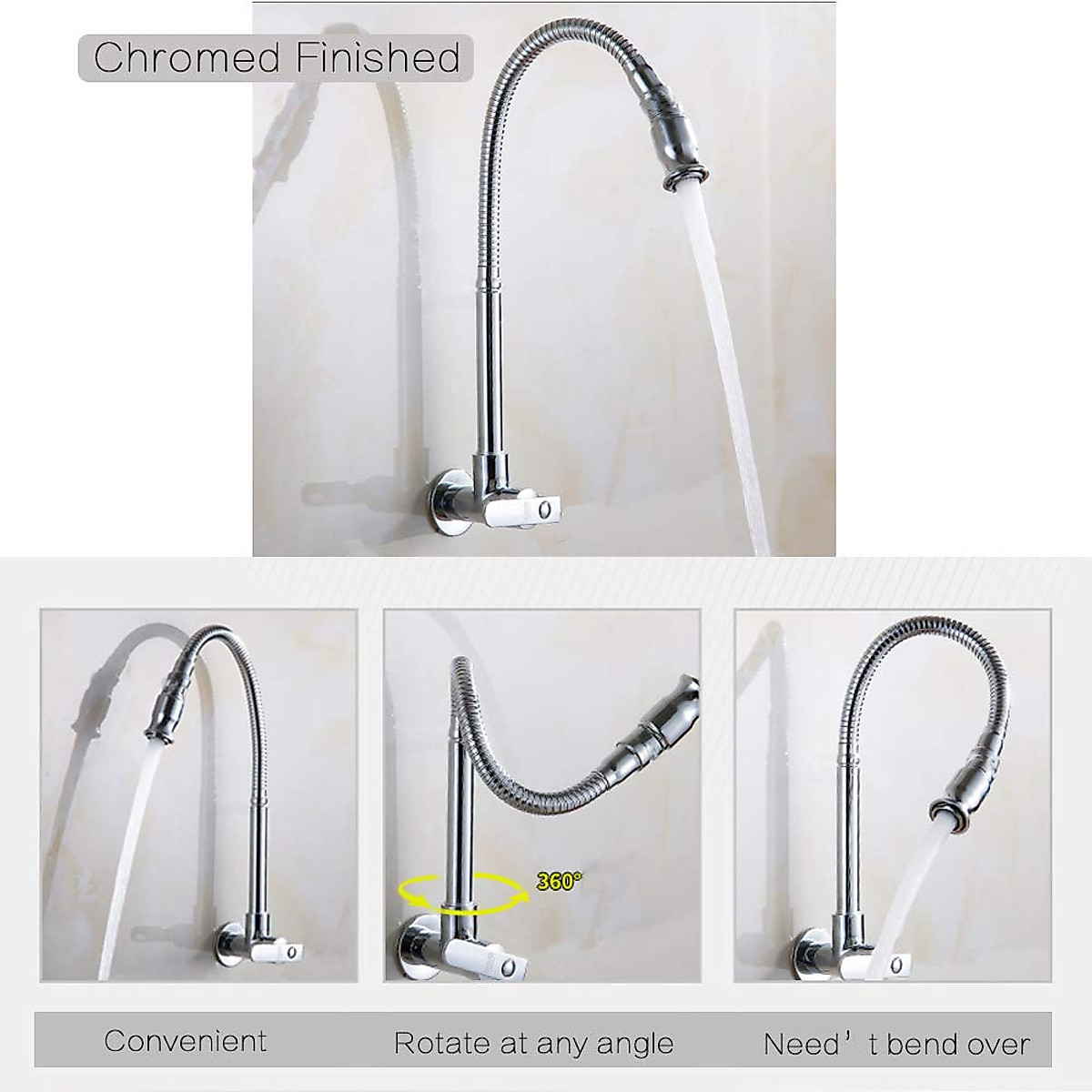 Kitchen Sink Faucets 360 Rotatable Single Lever Stainless Steel Wall-Mounted Kitchen Tap Ktichen Faucet Chrome Finished