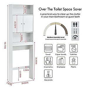 ME2 Bathroom Over The Toilet Storage, 77'' Taller Bathroom Organizer Shelf Space-Saving Collect Cabinet with Shelves and Double Doors, White
