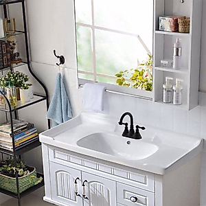 Derengge Two Handle Bathroom Sink Faucet Matte Black 3 Hole Bathroom Faucet with Overflow Pop up Drain, 360° Swivel Spout Sink Faucet 4 Inch Centerset Lavatory Faucet,F-4501-MT