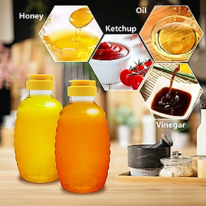 8 Pcs 16oz Clear Plastic Honey Bottles,Refillable Squeeze Honey Containers Jars for Storing Dispensing Fresh Honey,Syrup,Leak Proof Flip-Top Lids