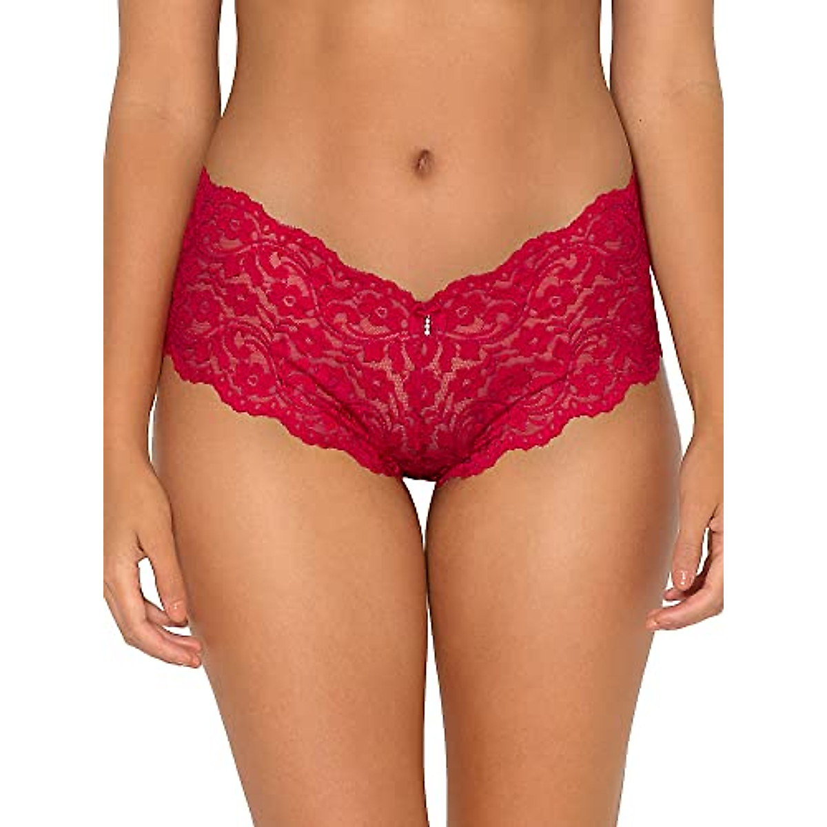Smart & Sexy womens Signature Lace Cheeky Panty 2 Pack Underwear, No No Red/Black Hue, 8 US