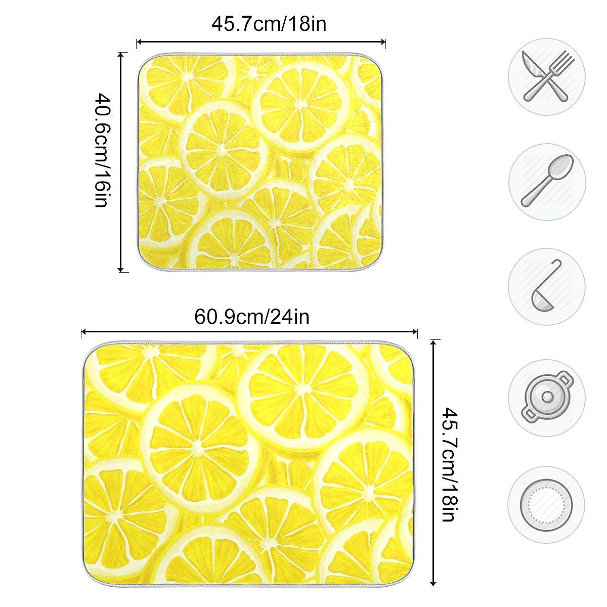 Yellow Lemon Dish Drying Mat for Kitchen Countertops Sinks Drying Mat Absorbent Heat Resistant Dishes Drainer Pad 16 x 18 Inch