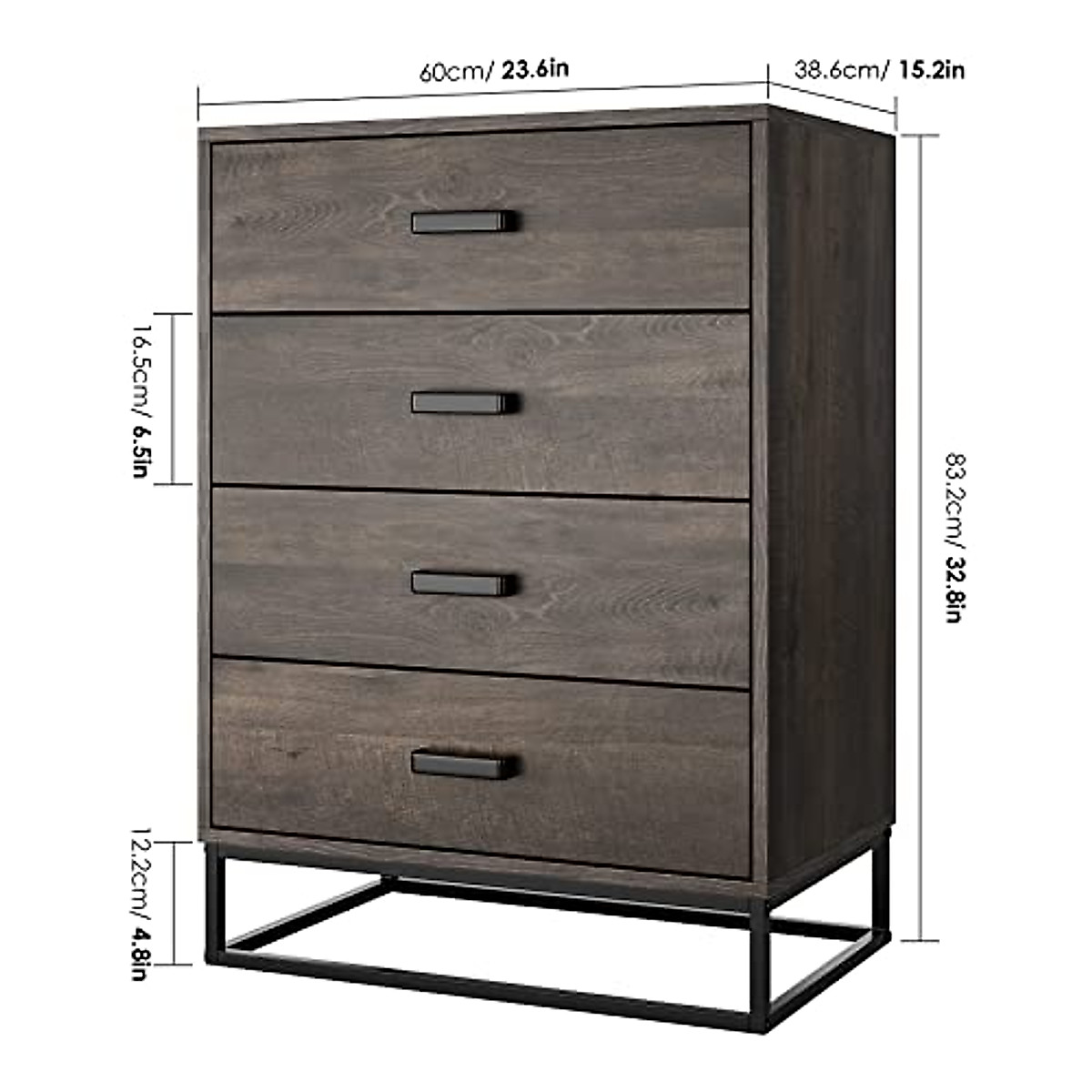 URKNO Chest of Drawers, Wood 4 Drawer Dresser for Bedroom, Nightstand for Bedroom, Living Room, Entryway, Closet, Easy Assembly, Dark Brown