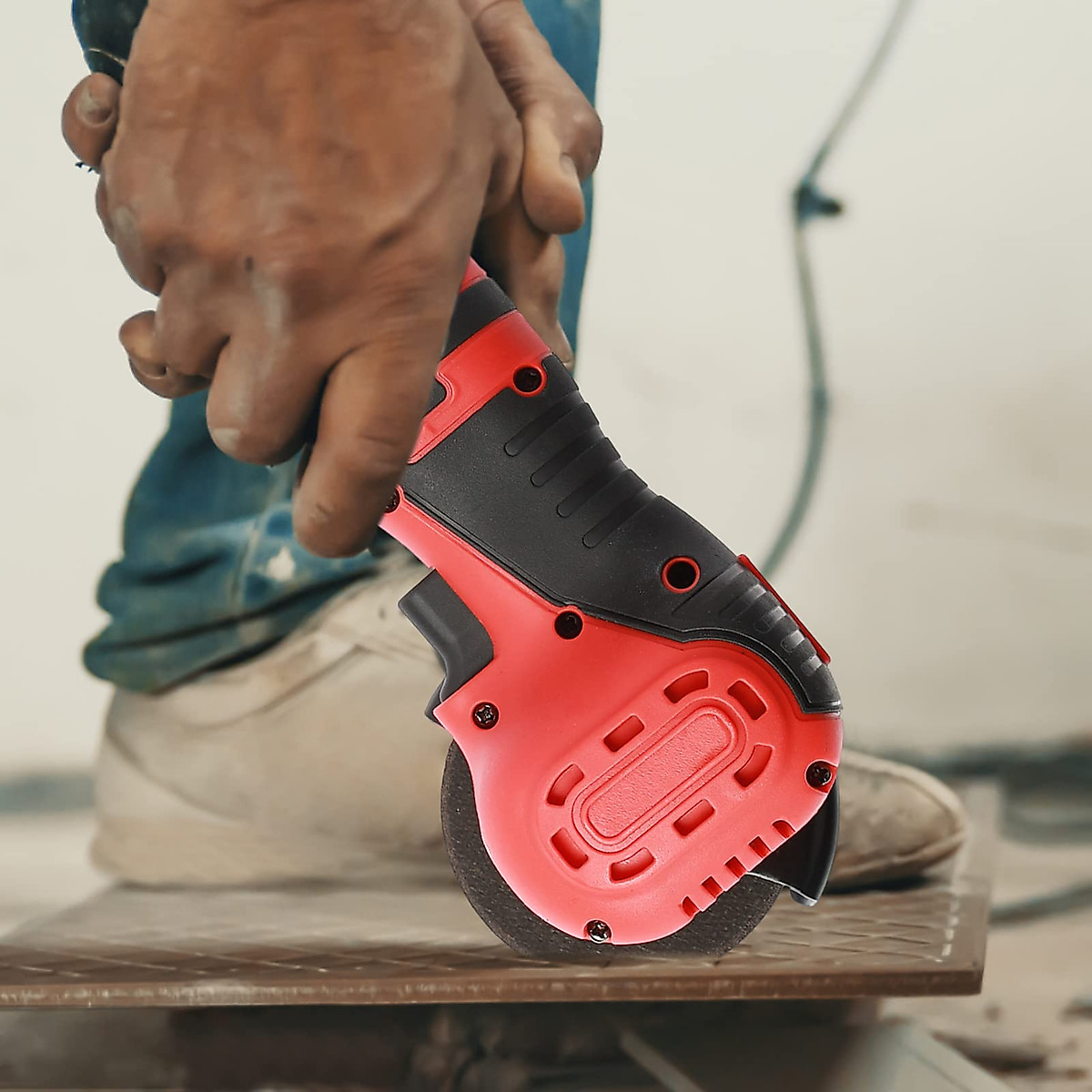 Cordless Angle Grinder 18V 550W, Battery Mini Angle Grinder, Power Angle Grinder Tool, Brushless Angle Grinder Electric Handheld Cutter Machine for Grinding Cutting Polishing with Suitcase (Red)