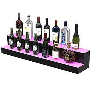HIGOSPRO LED Liquor Bottle Display Shelf, 40 inch 2-Step Lighted Acrylic Lighted Bar Shelf for Home, Commercial Bar, Acrylic Lighted Bottle Display Stand with RF Remote