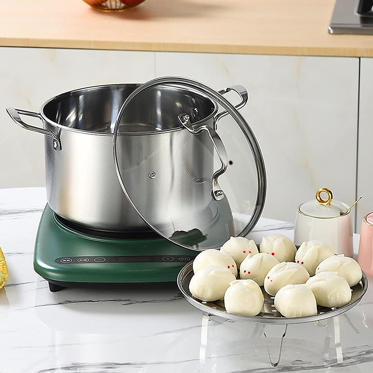 5-Quart Stainless Steel Stock Pot - Food Grade Stainless Steel Heavy Duty Induction - Stock Pot, Stew Pot, Steamer,Simmering Pot, Soup Pot with See-Through Lid, Dishwasher Safe (26cm)