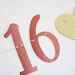 Happy Sweet 16 Banner, 16th Birthday Party Sign, Sweet Sixteen Party Supplies (Pink)