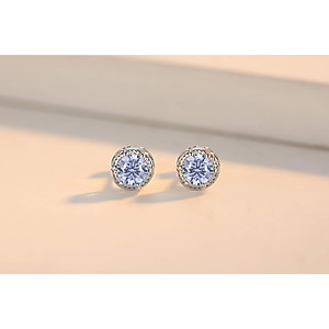 Presentski March Birthstone Stud Earrings White Gold for Mom Sterling Silver Blue Crystal Earrings Studs