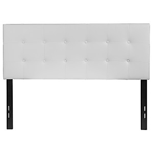 EMMA + OLIVER Button Tufted Upholstered Full Size Headboard in White Vinyl